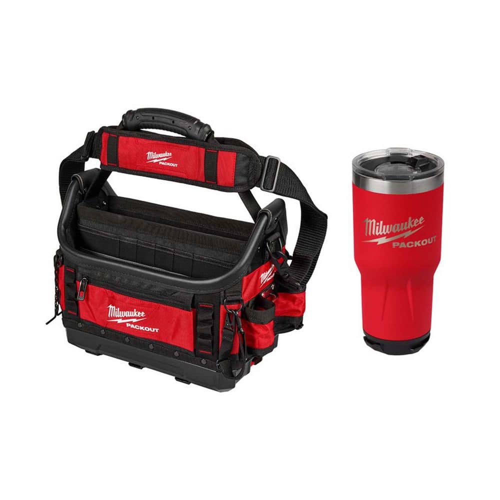 Milwaukee PACKOUT 15 in. Structured Tote with PACKOUT Red 30 oz ...