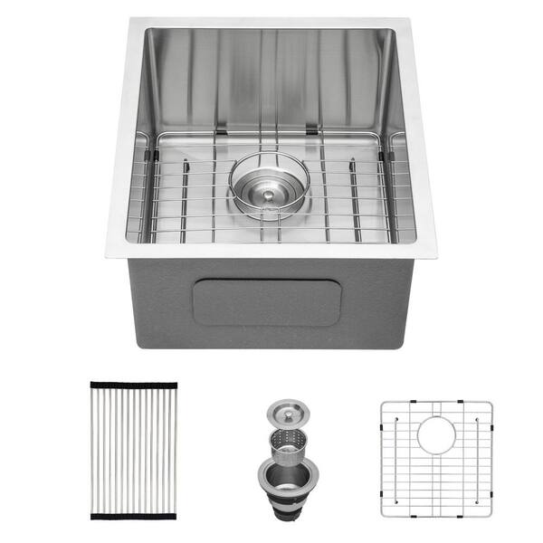 14 in. Undermount Single Bowl 18-Gauge Brushed Nickel Stainless Steel ...