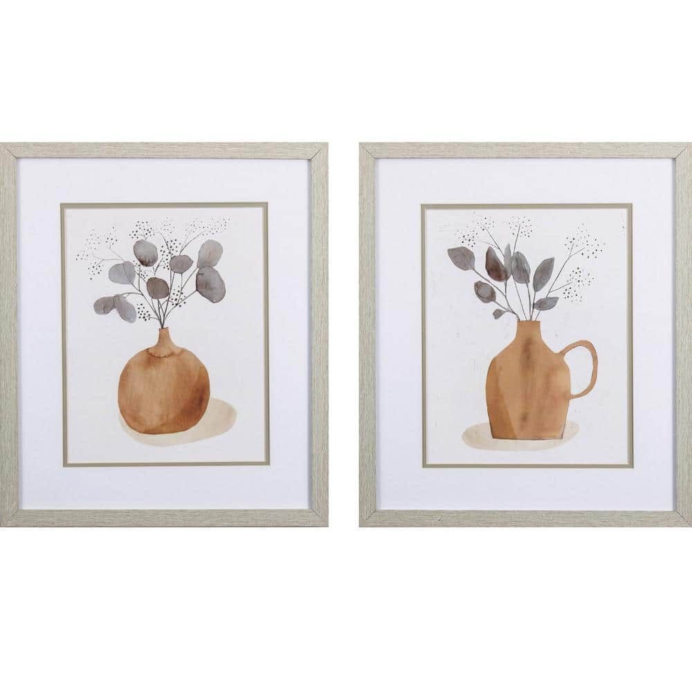HomeRoots 20 X 17 in. Plants in a Jug Watercolor Wooden Wall Art (Set ...