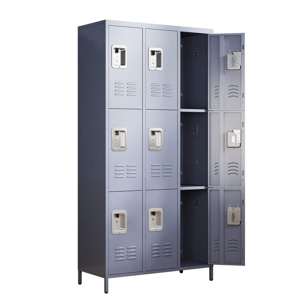 cadeninc 72 in. H 3-Tier Metal Lockers in Gray with 9-Door and Lock for ...