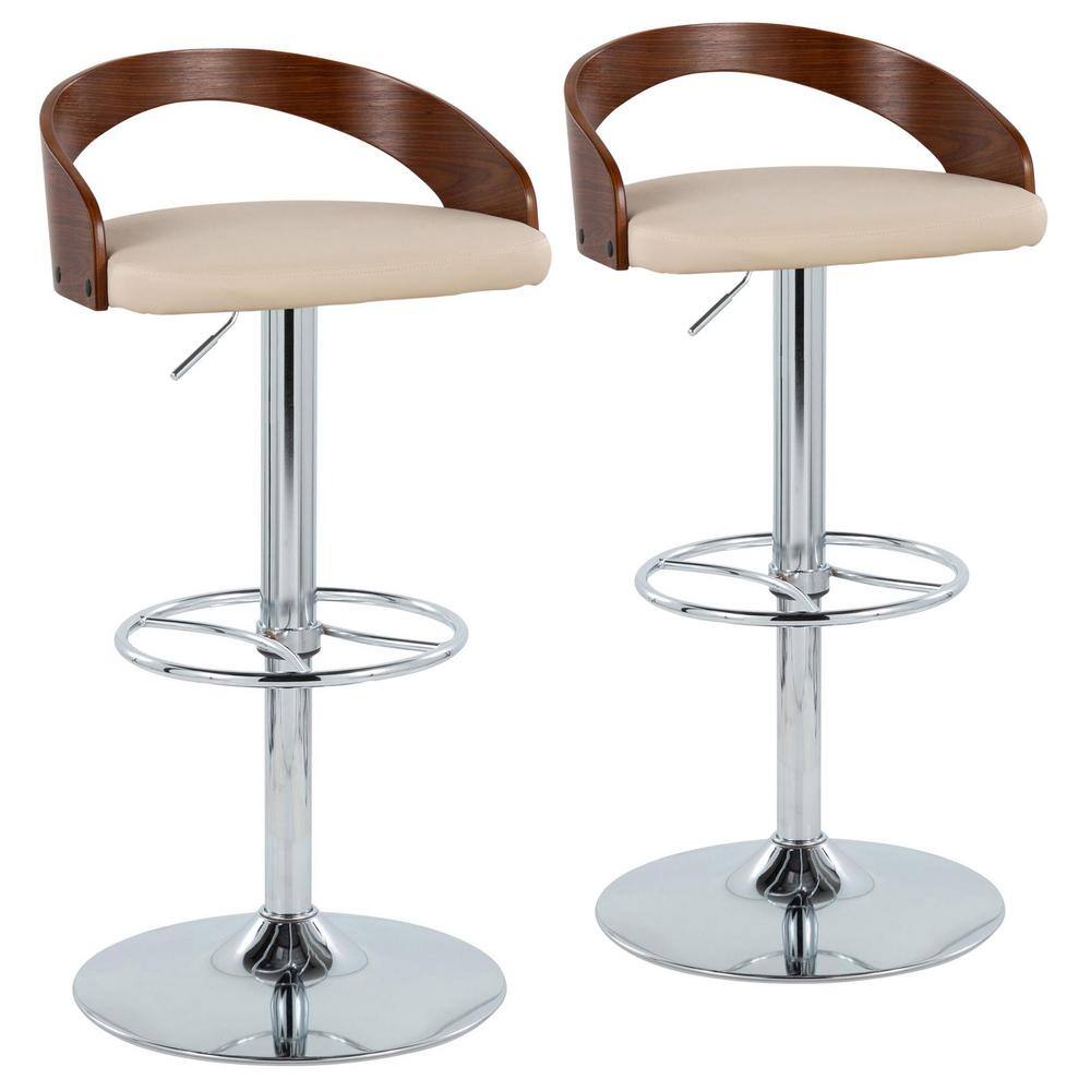 Lumisource Grotto 32.25 in. Cream Faux Leather, Walnut Wood, and Chrome ...