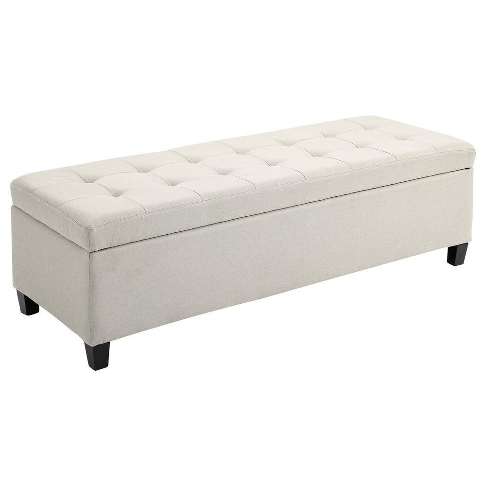 HOMCOM White Linen Rectangle Accent Medium Ottoman 833-150V02BG - The ...