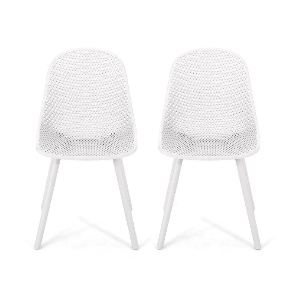 Noble House Posey White Plastic Outdoor Patio Dining Chair (2-Pack ...