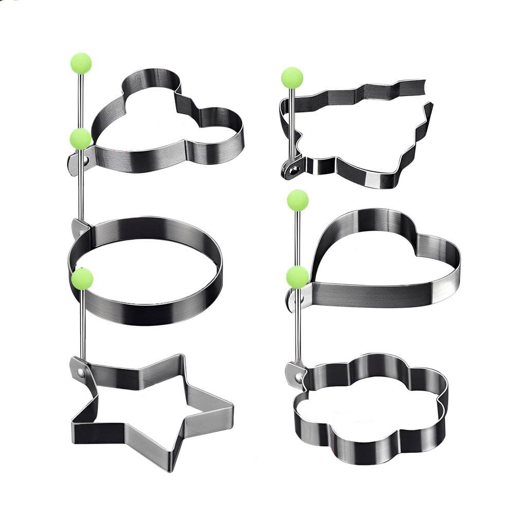 Anqtovp 6PCS Stainless Steel Egg & Pancake Mold Set w Folding Handles ...