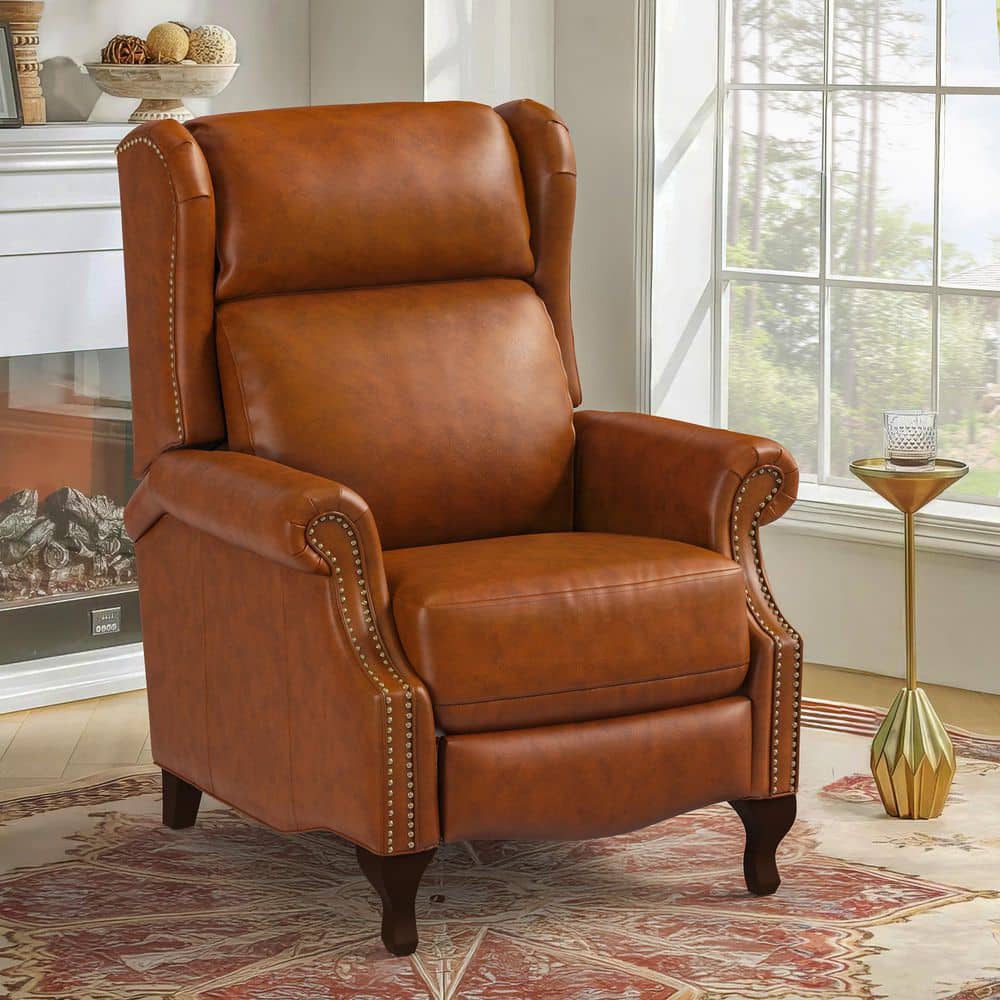 OrangeOne Bald Camel Genuine Leather 28 in. Mid Century Push Back ...