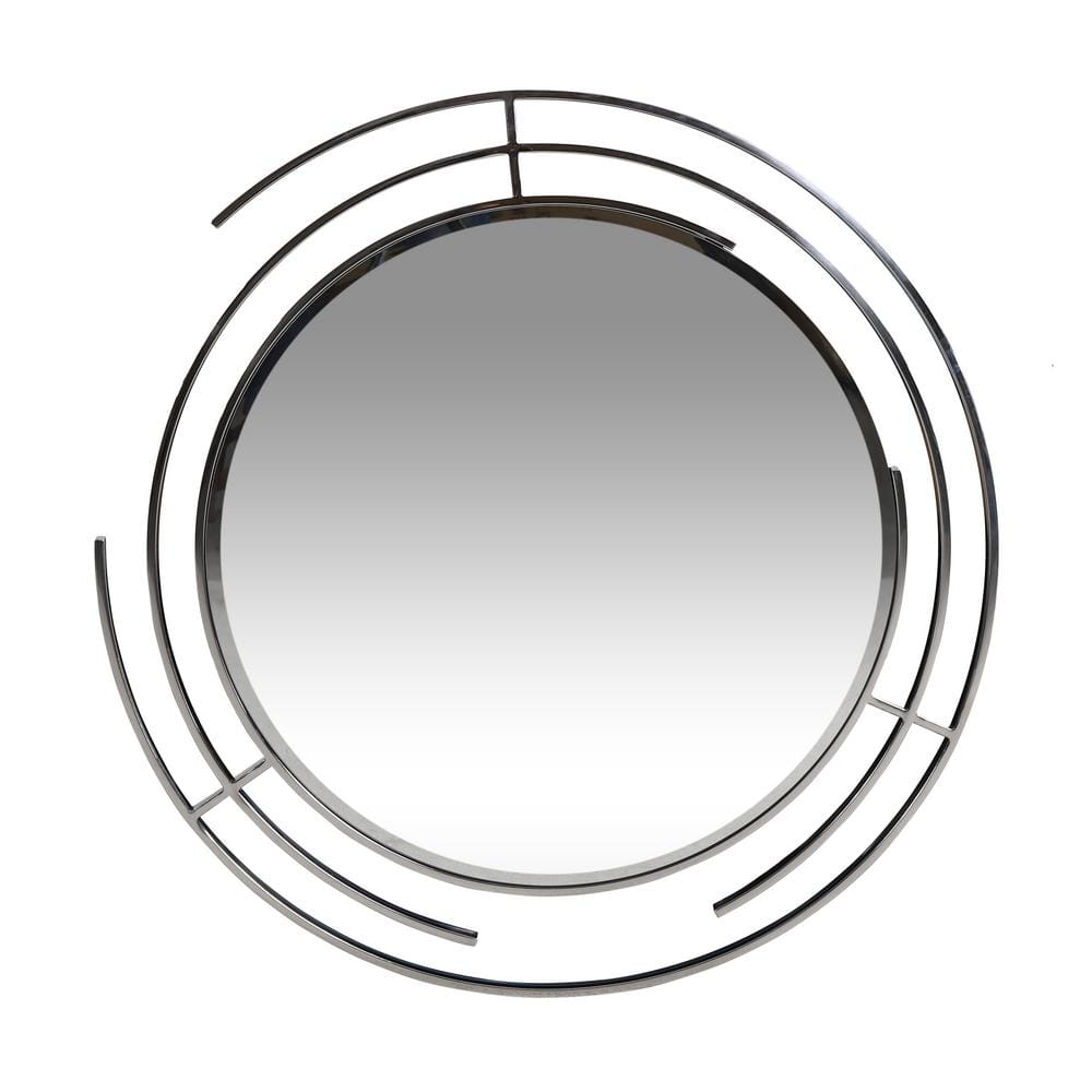 Noble House Renfroe 35. 40 in. x 35.40 in. Modern Round Framed Silver ...