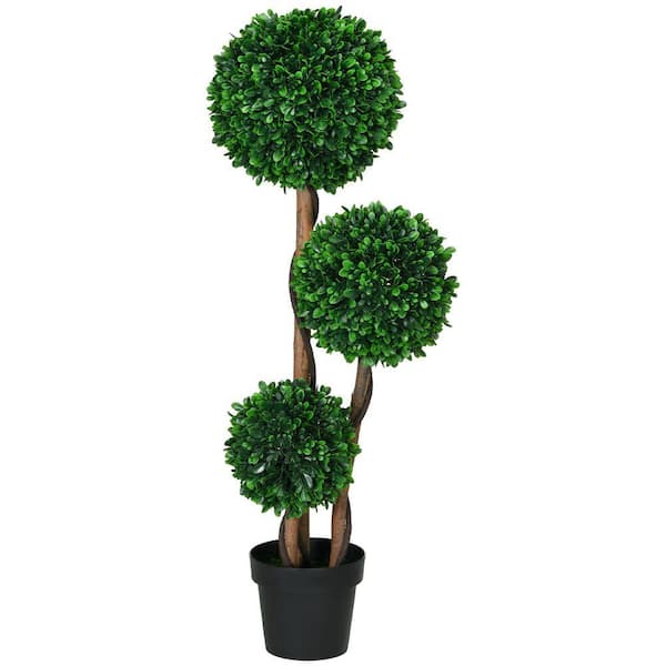 Realistic Green 3.5 ft. Plastic Artificial Boxwood Tree, Indoor/Outdoor ...