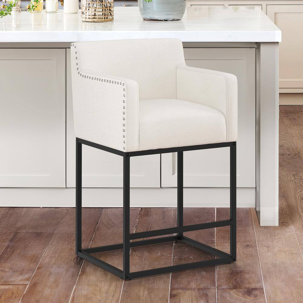 LUE BONA Luna 26 in. Beige Fabric Upholstered Counter Height Bar Stool ...