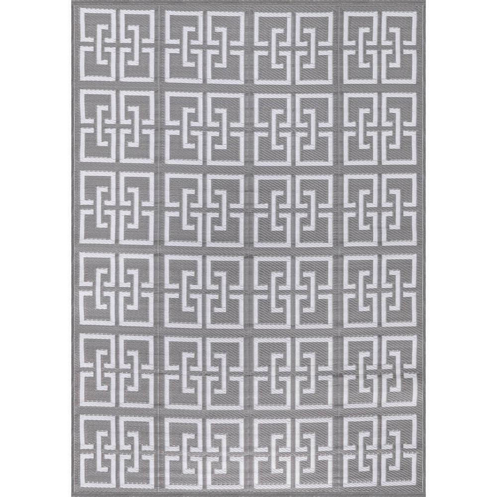 Beverly Rug Lightweight Greek Keys Gray/White 5 ft. x 8 ft. Reversible ...