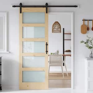 TREEBLING 32 in. x 96 in. 5-Lite Tempered Frosted Glass Solid Core ...
