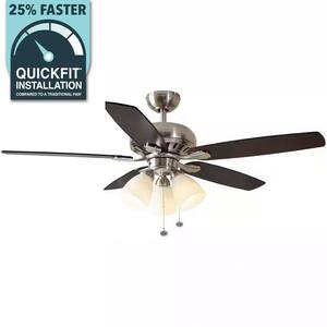 Hampton Bay Riley 44 in. Indoor LED Brushed Nickel Ceiling Fan with ...