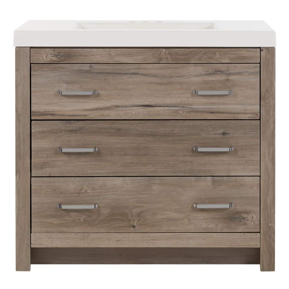 Reviews for Glacier Bay Woodbrook 37 in. Single Sink White Washed Oak ...