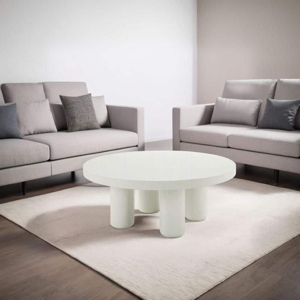 Benjara Sana 35 in. White Round Wood Coffee Table with Four Leg ...