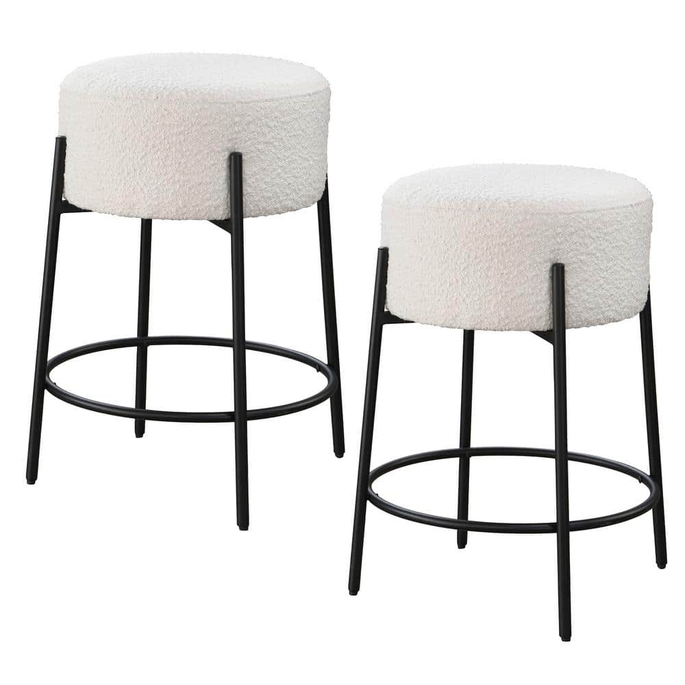 LuXeo Danica 24 in. Black Backless Metal Counter Stool with White ...