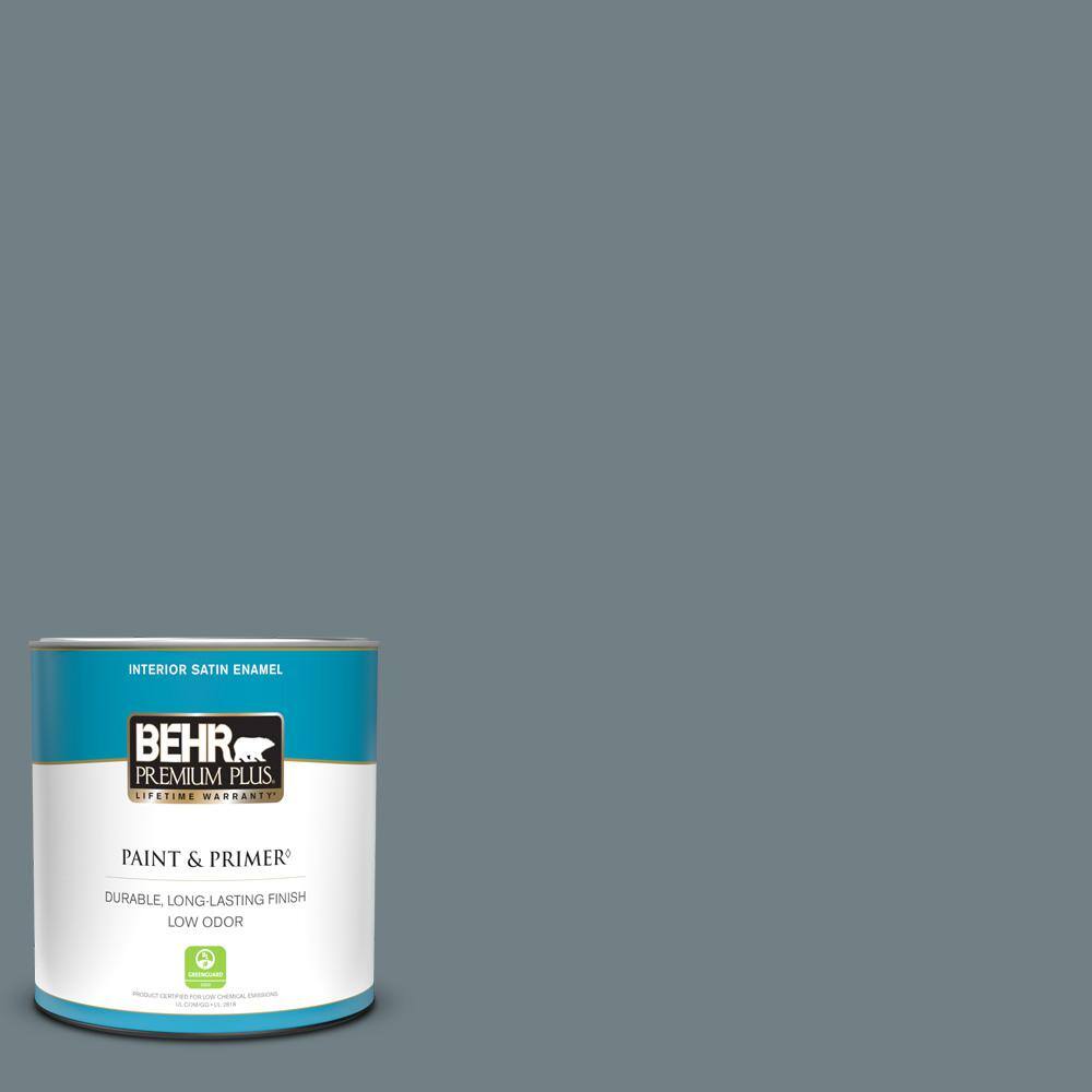 BEHR PREMIUM PLUS 1 qt. #BXC-48 Courtyard Blue Satin Enamel Low Odor ...