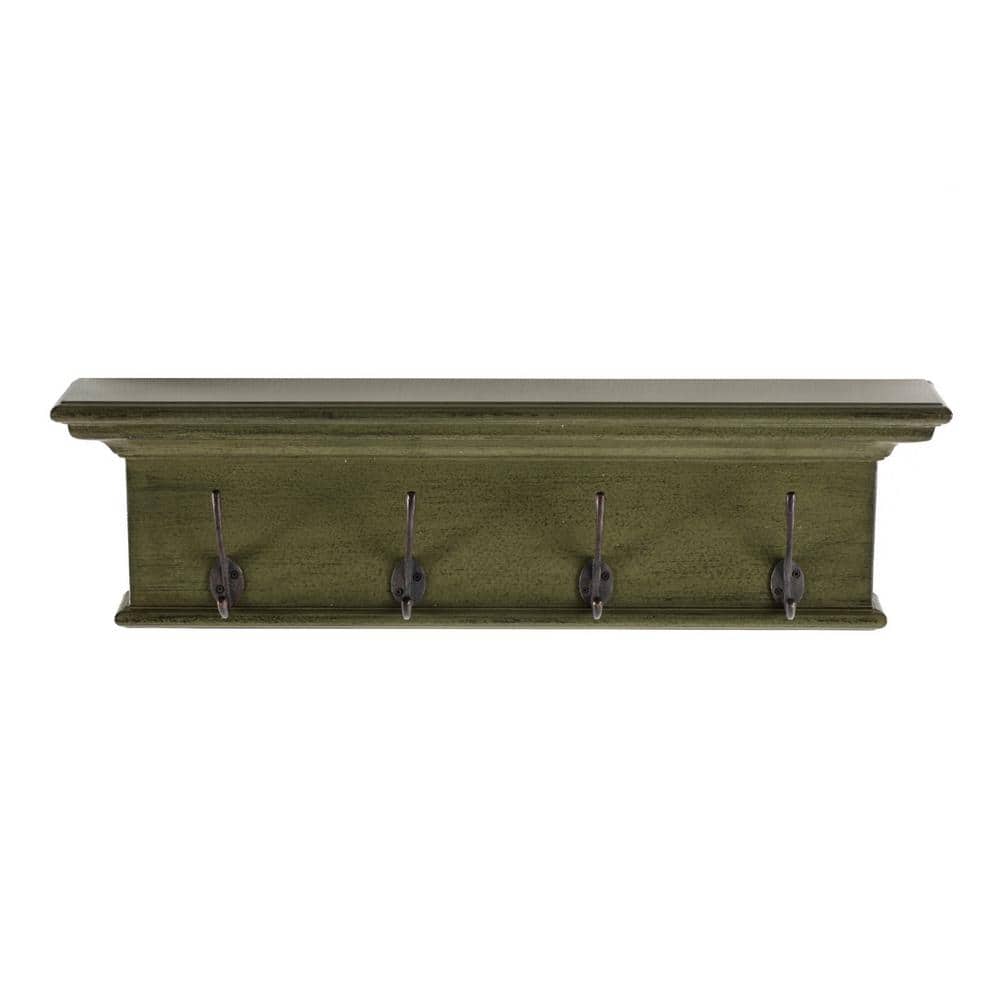 HomeRoots Charlie 27.56 in. Antiqued Green Wall-Mounted with Shelf ...