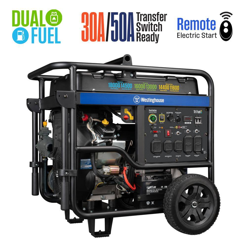 Westinghouse 18,000/14,500-Watt Tri-Fuel Gas, Propane, Natural Gas ...