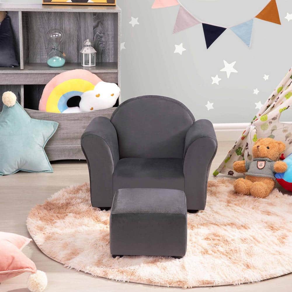 HOMESTOCK Kids Sofa Chair with Ottoman, Kids Room Velvet Sofa Chair ...