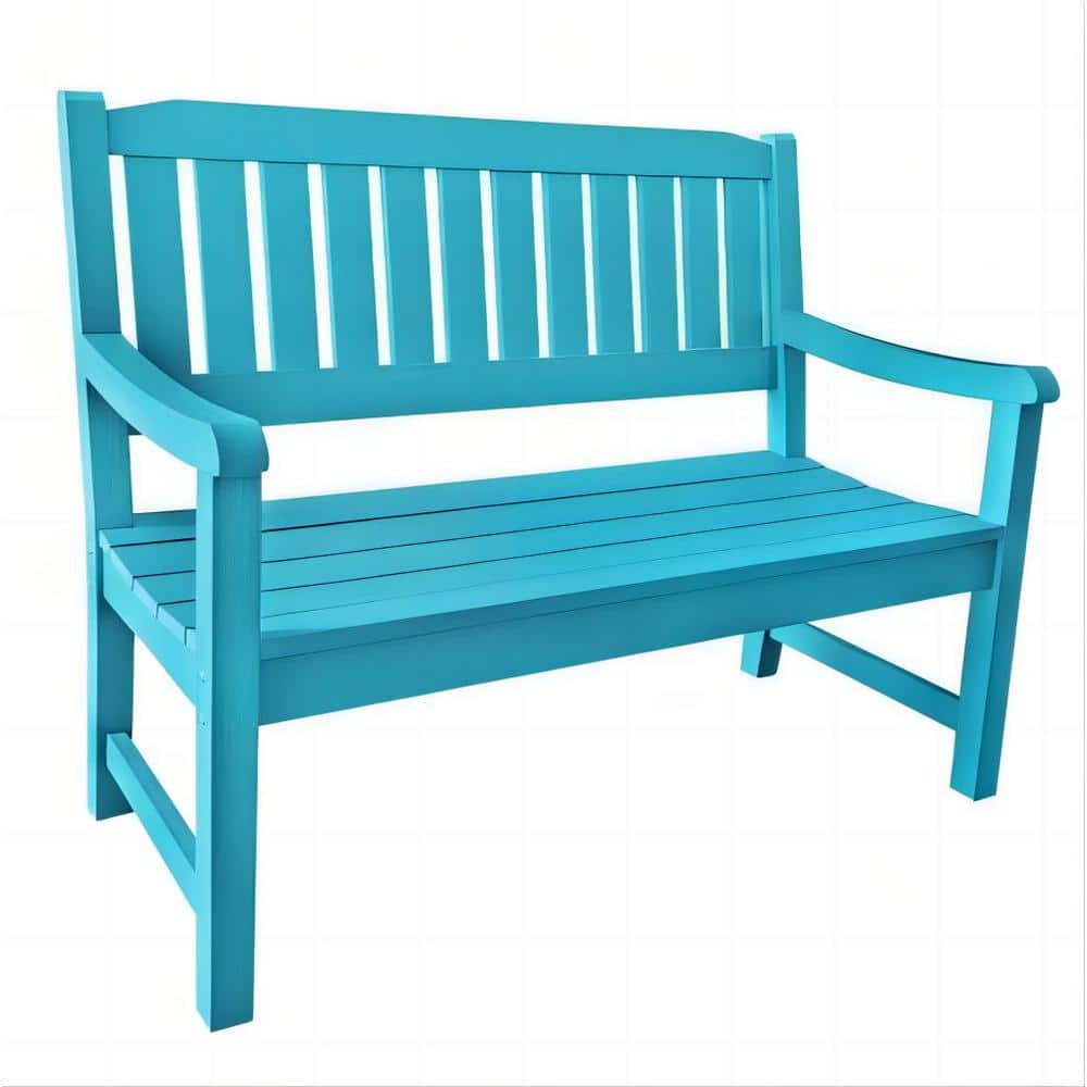 LUE BONA Sky Blue 2-Person Plastic Outdoor Bench with Cup Holder All ...