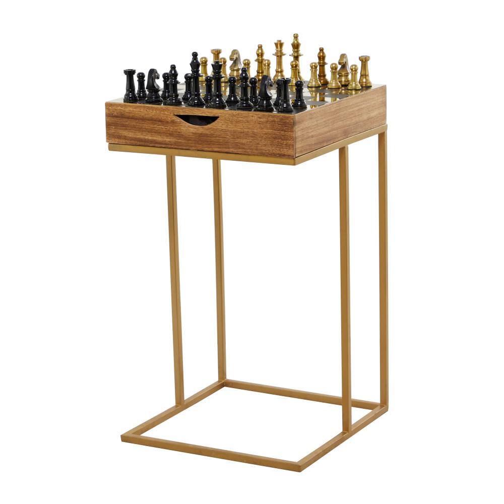 Litton Lane 17 in. Gold Chess Single Drawer Large Square Wood End ...