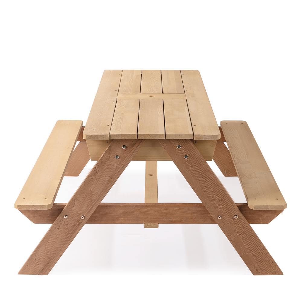 37 in. 3-in-1 Kids Light Brown Rectangle Solid Wood Frame Picnic Table ...