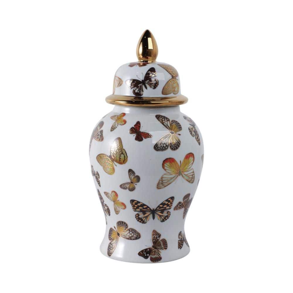 Liv & Skye 14 in. Multi-Colored Ceramic Butterflies Temple Jar 22057-02 ...