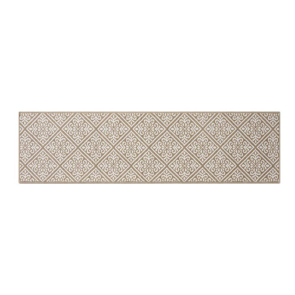 Laura Ashley Austell 2-Tone Berber/Ivory 2 ft. x 8 ft. Geometric ...