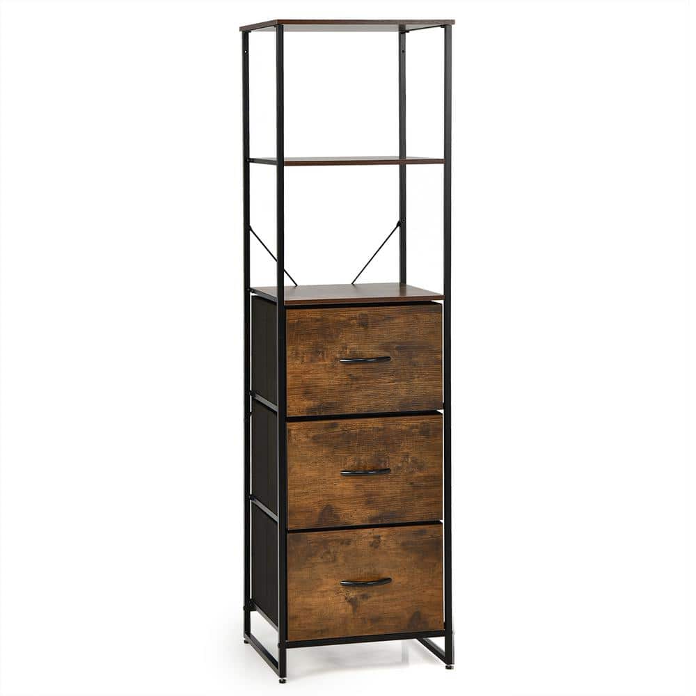 Costway Vertical Rustic Brown 3-Drawer Dresser w/3 Shelves Tall Storage ...