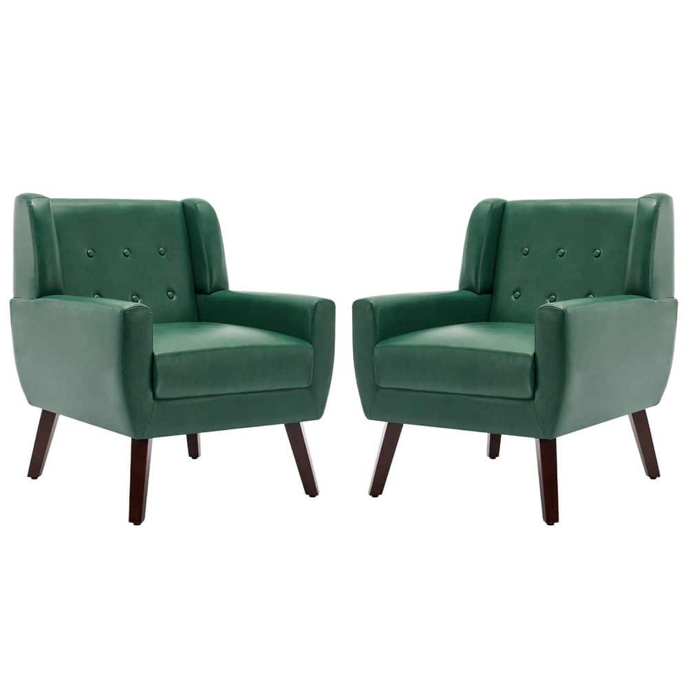 Uixe Mid-Century Modern Button Green PU Leather Accent Arm Chair (Set ...