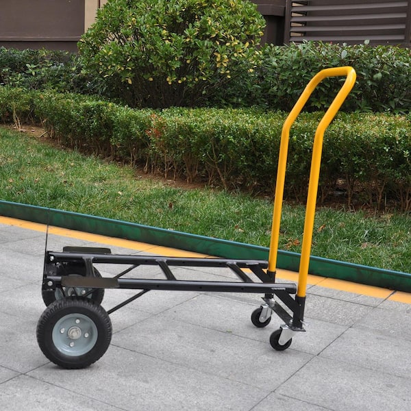 Black Plus Yellow Metal Hand Truck Heavy Duty Platform Cart with Swivel ...