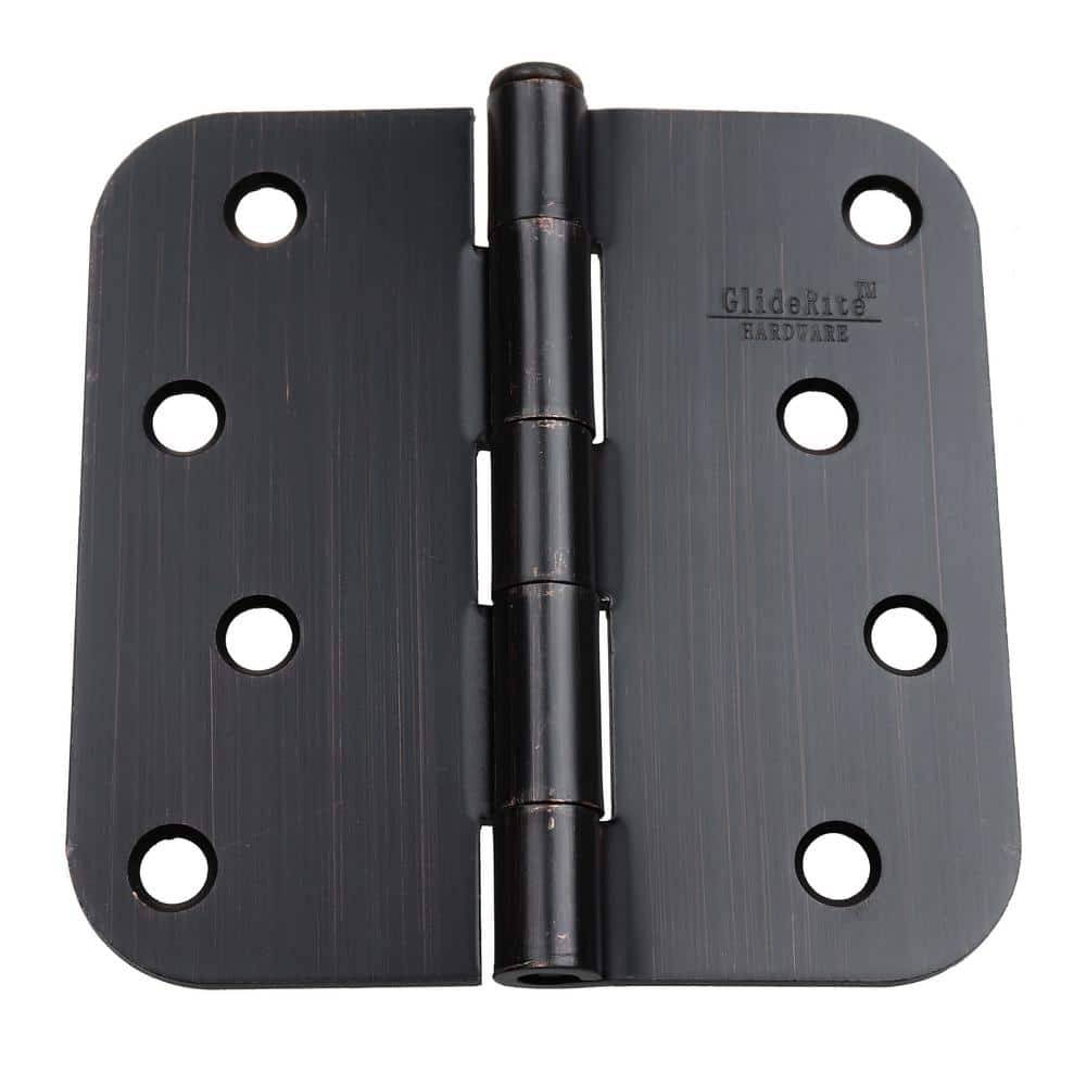 GlideRite 4 in. Oil Rubbed Bronze Steel Door Hinges 5/8 in. Corner ...