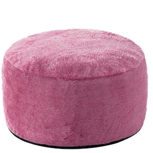 OGETFUUR 20 x 15 in. Light Grey Round Outdoor Pouf Cushion with Foam ...