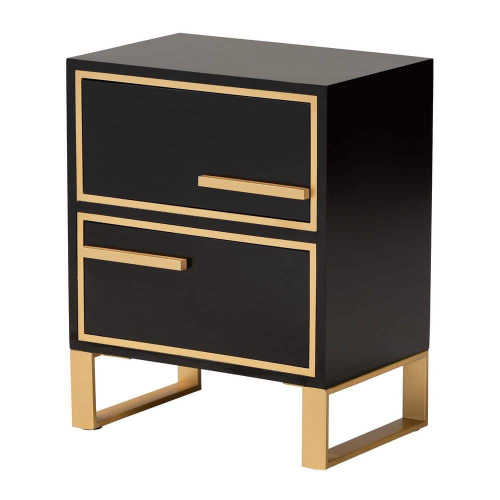 Baxton Studio Giolla 2-Drawer Black and Gold Nightstand (22 in. H x 17. ...