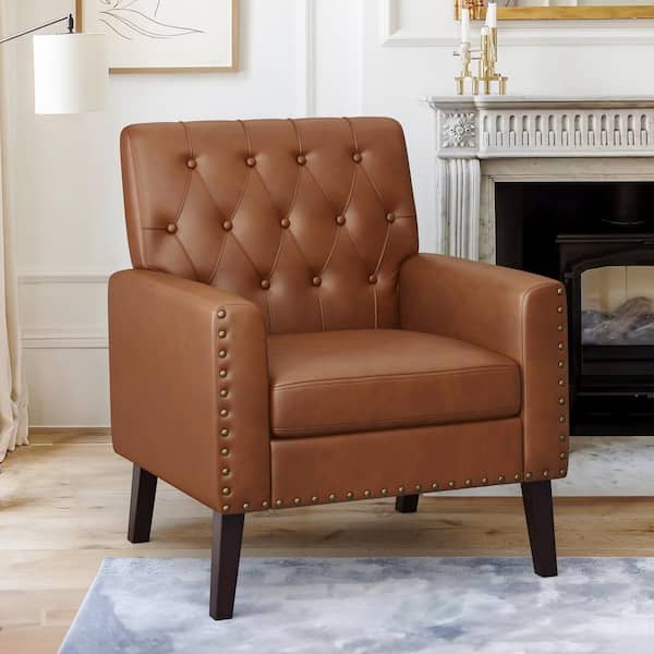 LUE BONA Camel PU Faux Leather Accent Arm Chair Comfy Living Room Chairs for Bedrooms Set of 2 LB23SO0001 1100HD Q2 The Home Depot