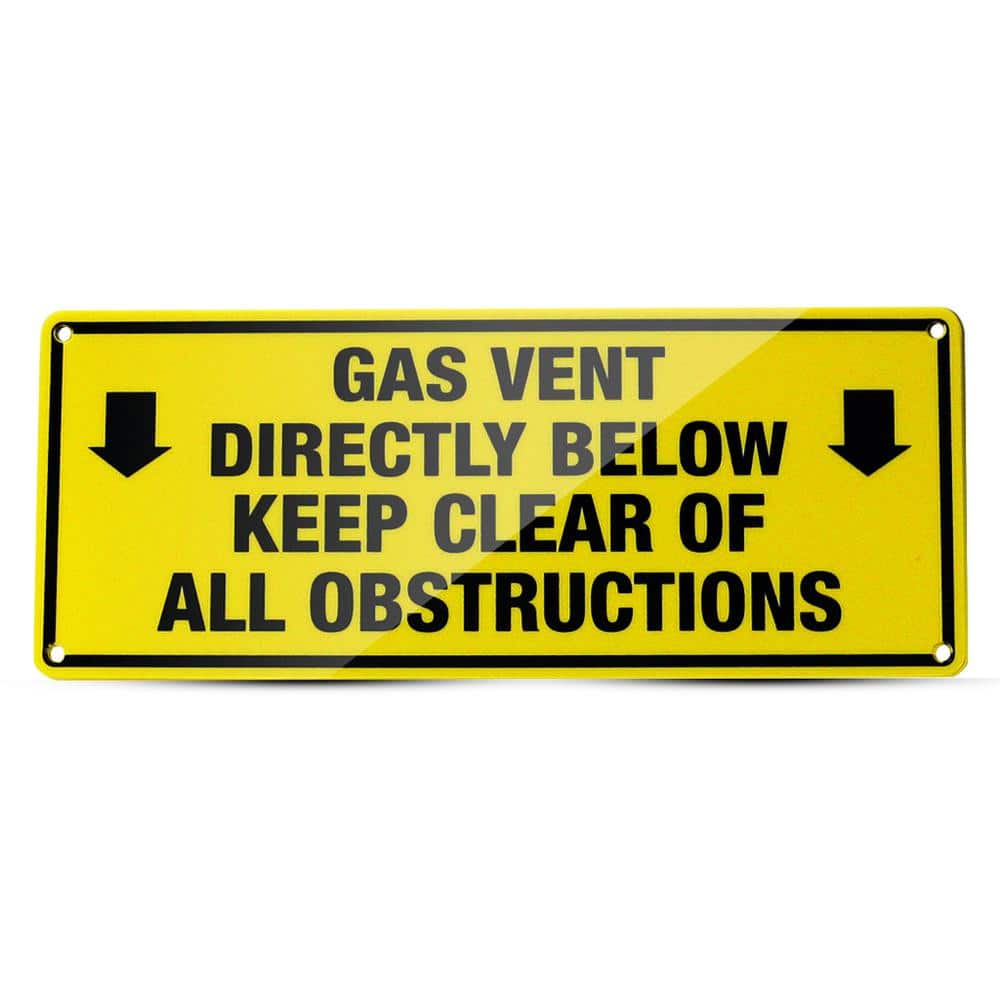 PLUMBFLEX 3 in. x 7 in. Yellow Gas Warning Sign Gas Vent Directly Below ...