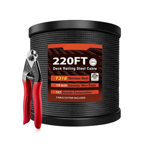 Angel Sar 100 ft. 1/8 in. Stainless Steel Wire Rope Kit, M6 Turnbuckle ...