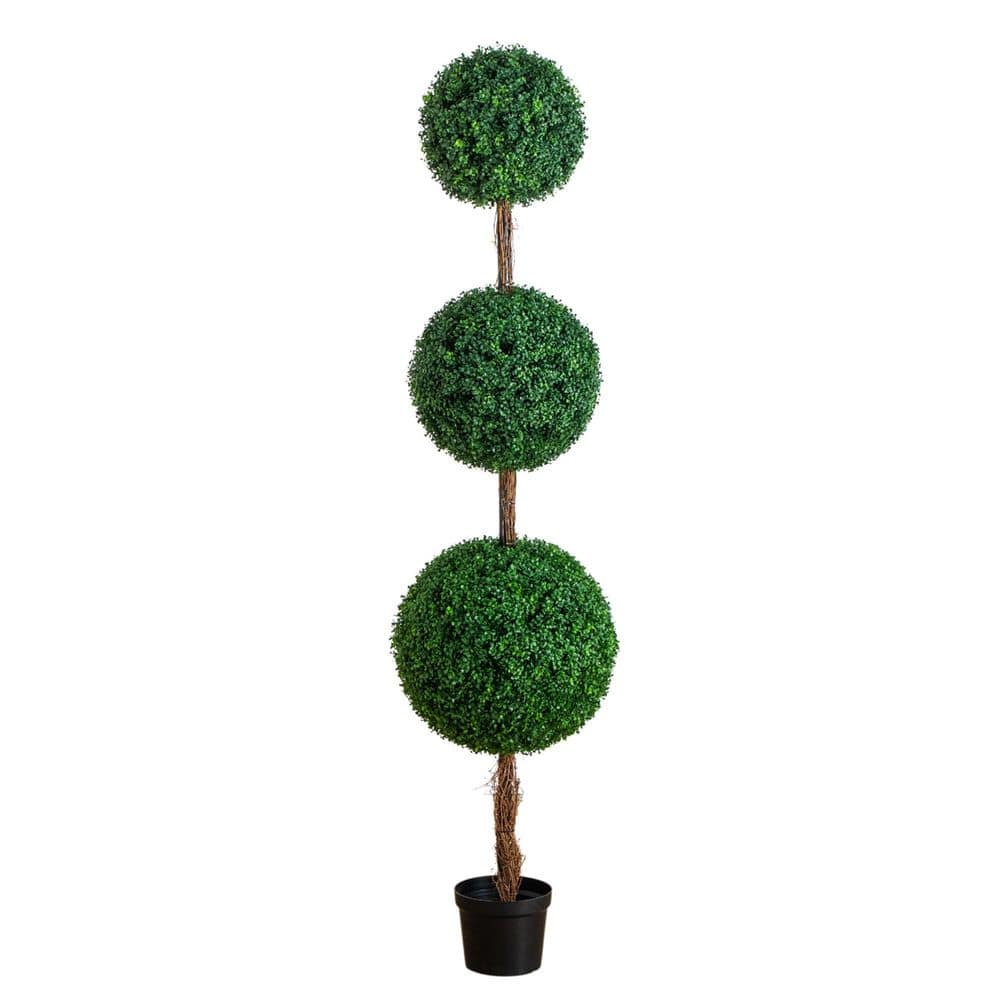 Nearly Natural 7ft. UV Resistant Artificial Triple Ball Boxwood Topiary ...