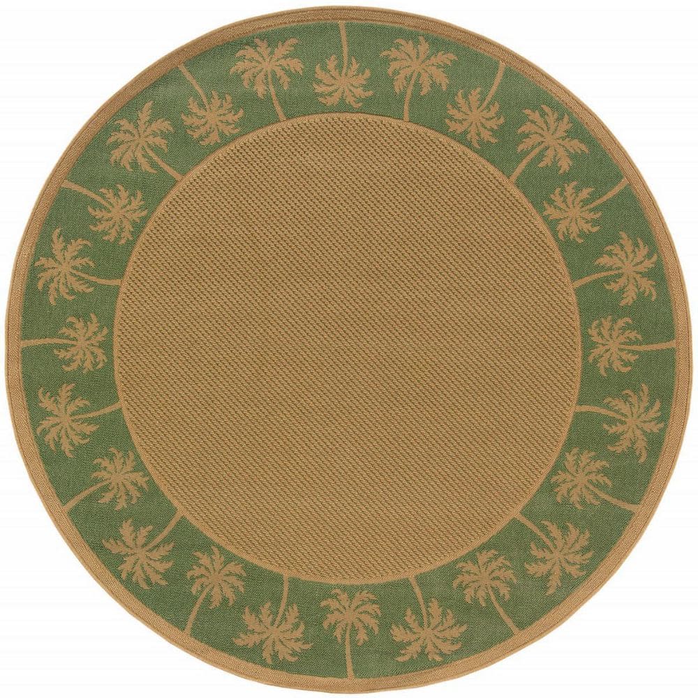 HomeRoots Beige 8 ft. x 8 ft. Loomed Border Polypropylene Round Indoor ...