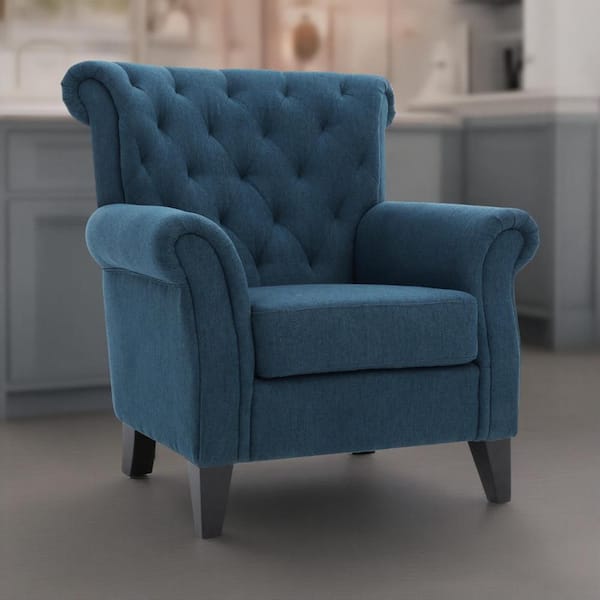 Benjara Koni Blue Fabric Accent Chair with Rolled Arms BM327002 - The ...