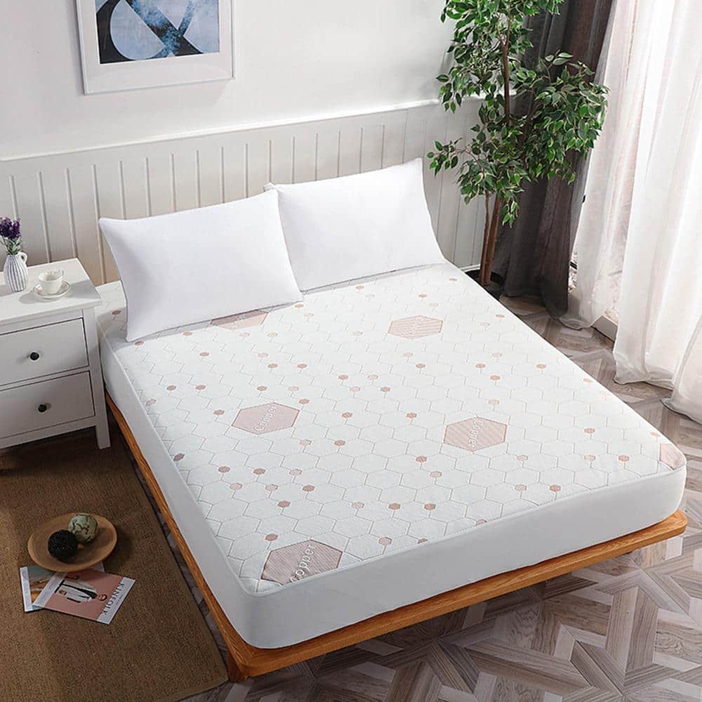 J&V TEXTILES Copper Infused King Polyester Mattress Protector COPPER ...