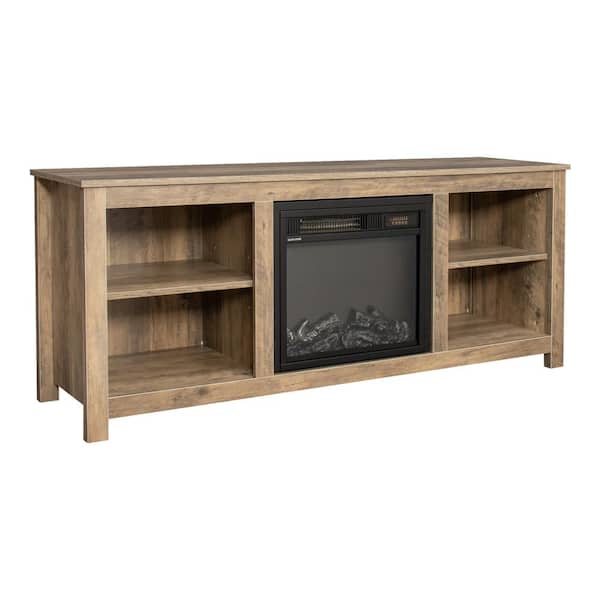 Qualfurn 58 in. Rustic Oak Fireplace TV Stand Fits TV's up to 55 in ...