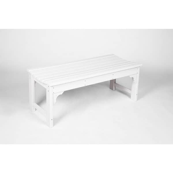 White Plastic Weather Resistant Outdoor Ottoman with Slatted Panel Seat ...
