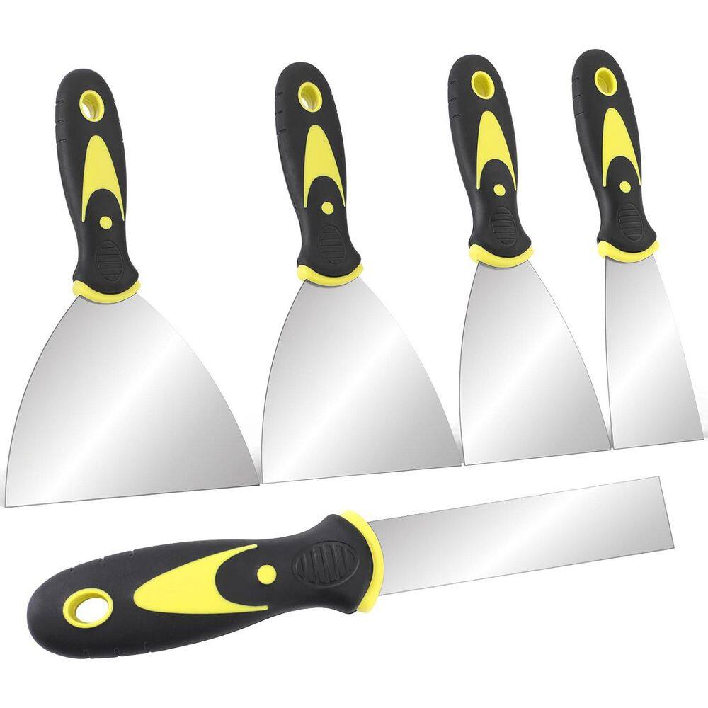 KIWDZFU 5 Piece Stainless Steel Putty Knife Set with Comfortable Grip ...