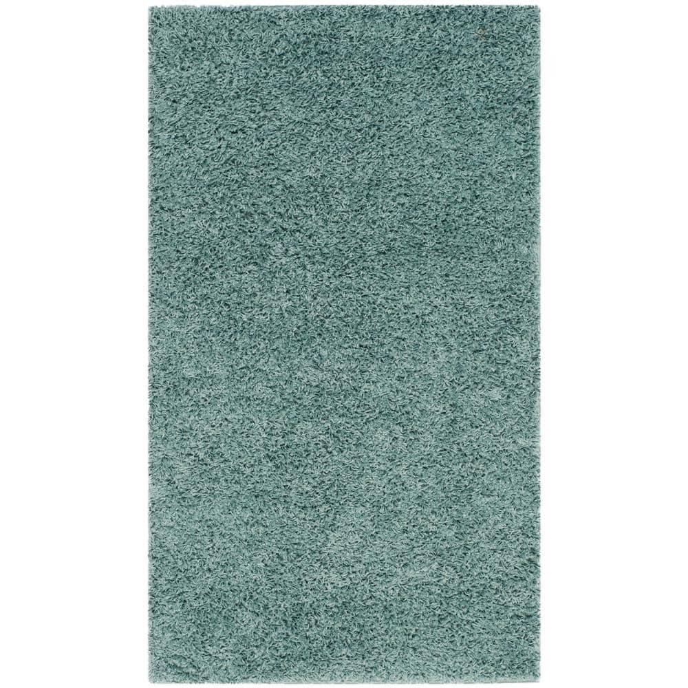 SAFAVIEH Athens Shag Seafoam Doormat 3 ft. x 5 ft. Solid Area Rug ...