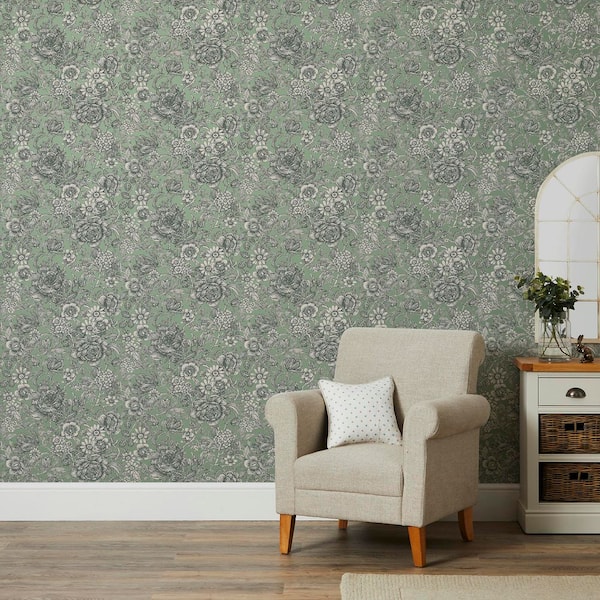 Fine Decor Hedgerow Green Floral Trails Wallpaper FD43777 - The Home Depot
