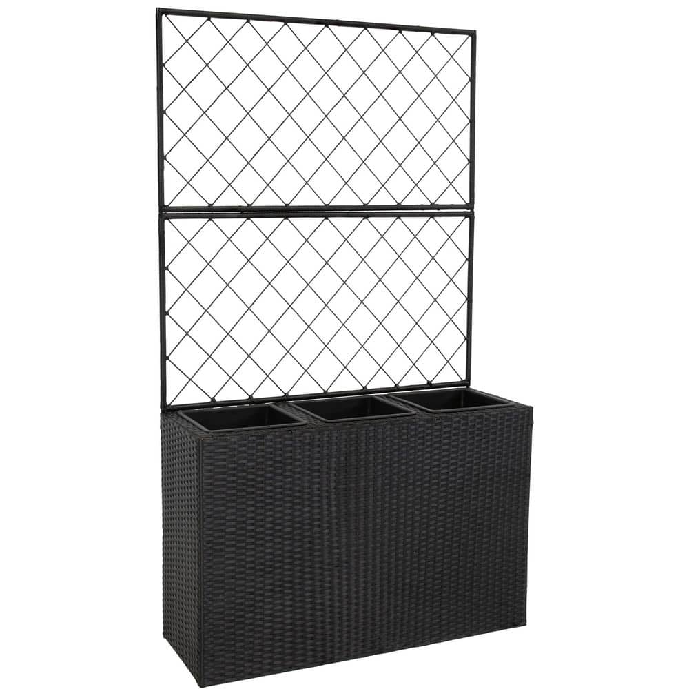 Sunnydaze 3-Section Plastic Wicker Planter Box with Trellis-Black NHU ...