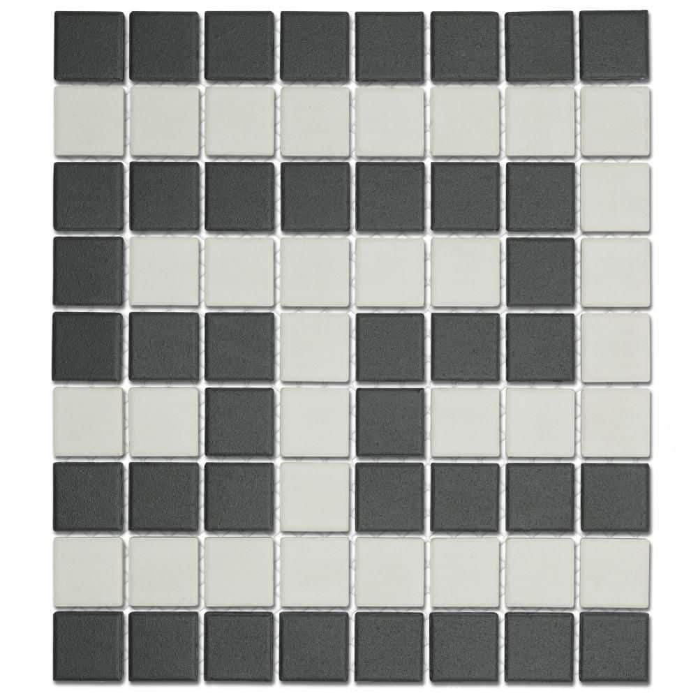 Merola Tile Gotham 1 in. Greek T Border Unglazed Black and White 4 in ...
