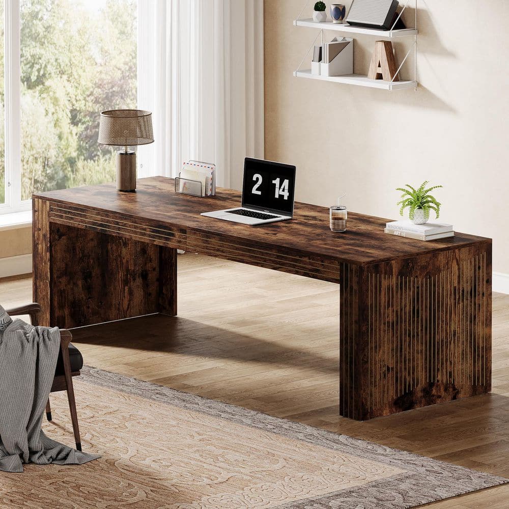 TRIBESIGNS WAY TO ORIGIN Halseey 79 in. Extra Long Double Rectangular Brown Wood Computer Desk ...