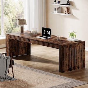 BYBLIGHT Capen 79 in. Rectangle Rustic Brown Engineered Wood Computer ...