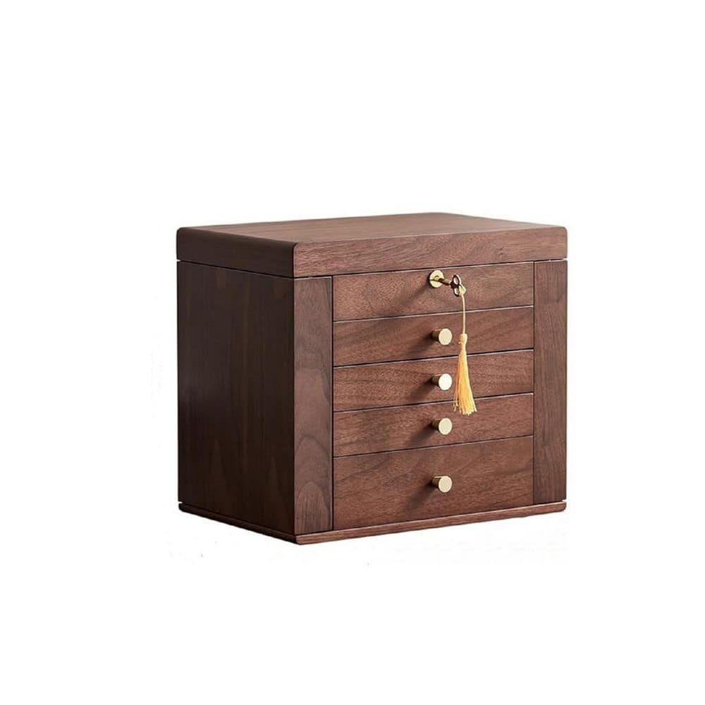 5 Layer Brown Rectangular Wood Jewelry Box with 2 Side Doors Mirror ...